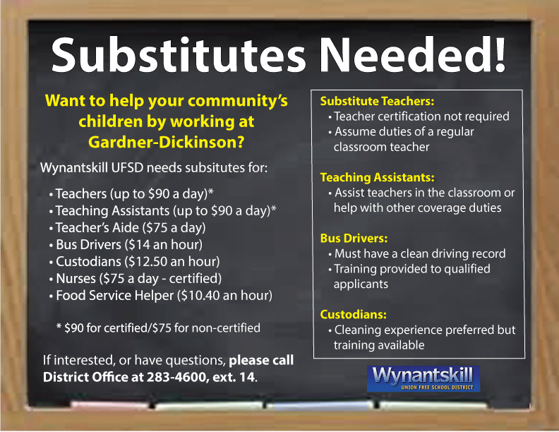 Substitutes-Needed-Flier – Wynantskill Union Free School District