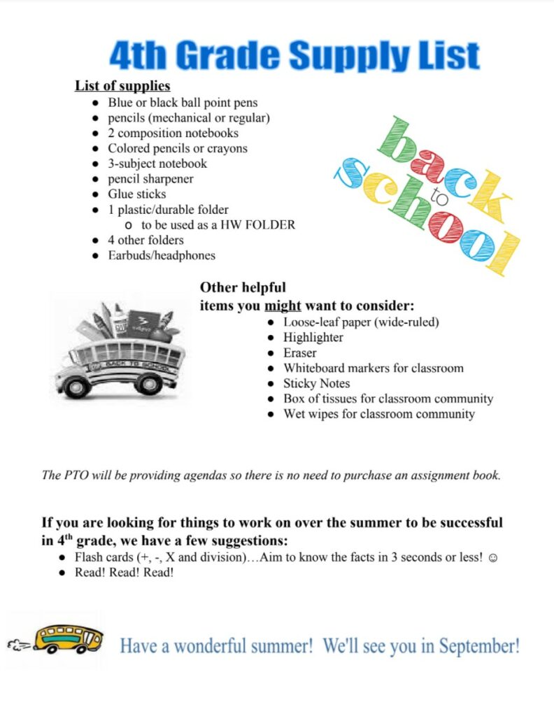 Fourth Grade Supply List – Wynantskill Union Free School District