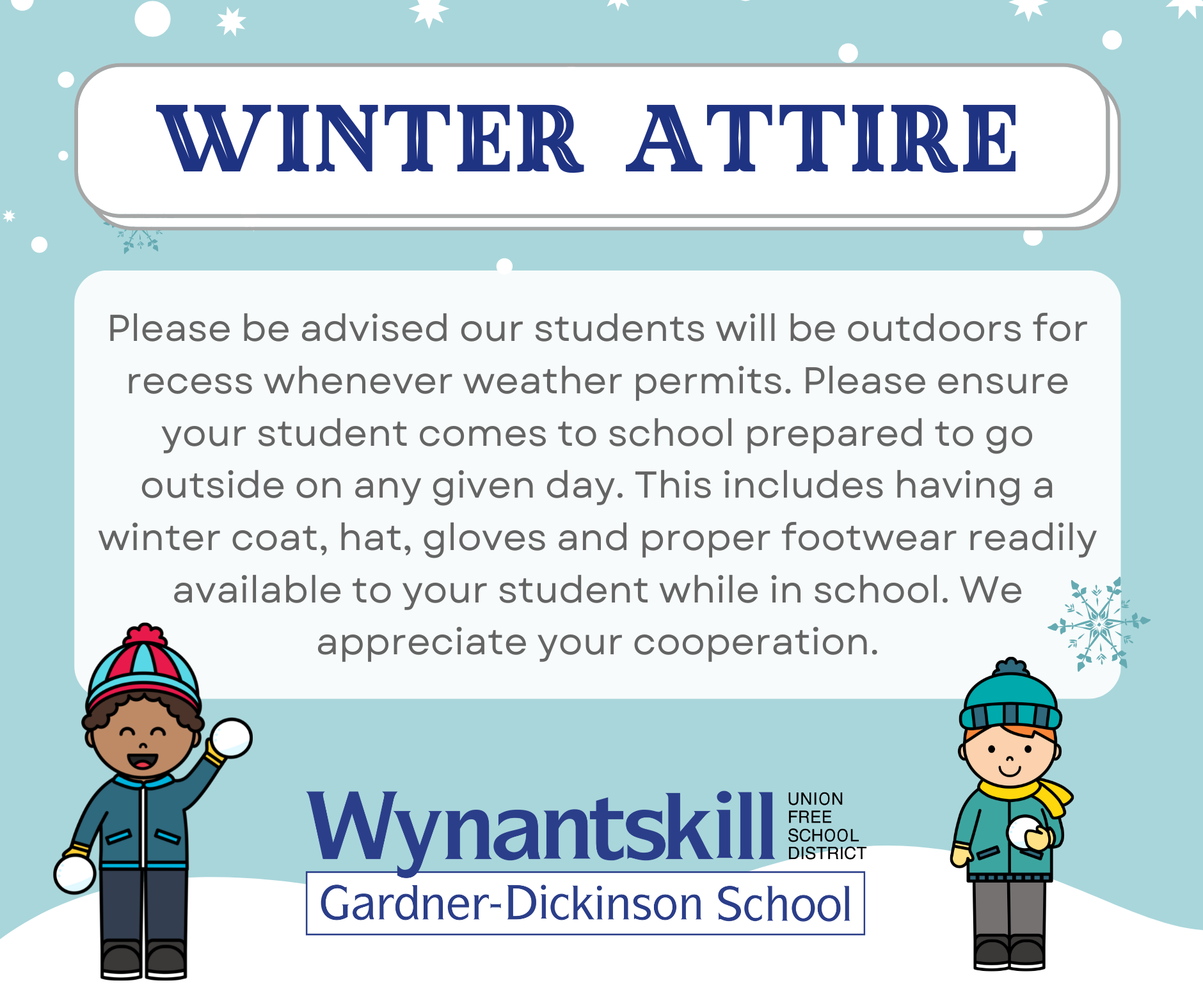 Winter Attire for Students – Wynantskill Union Free School District