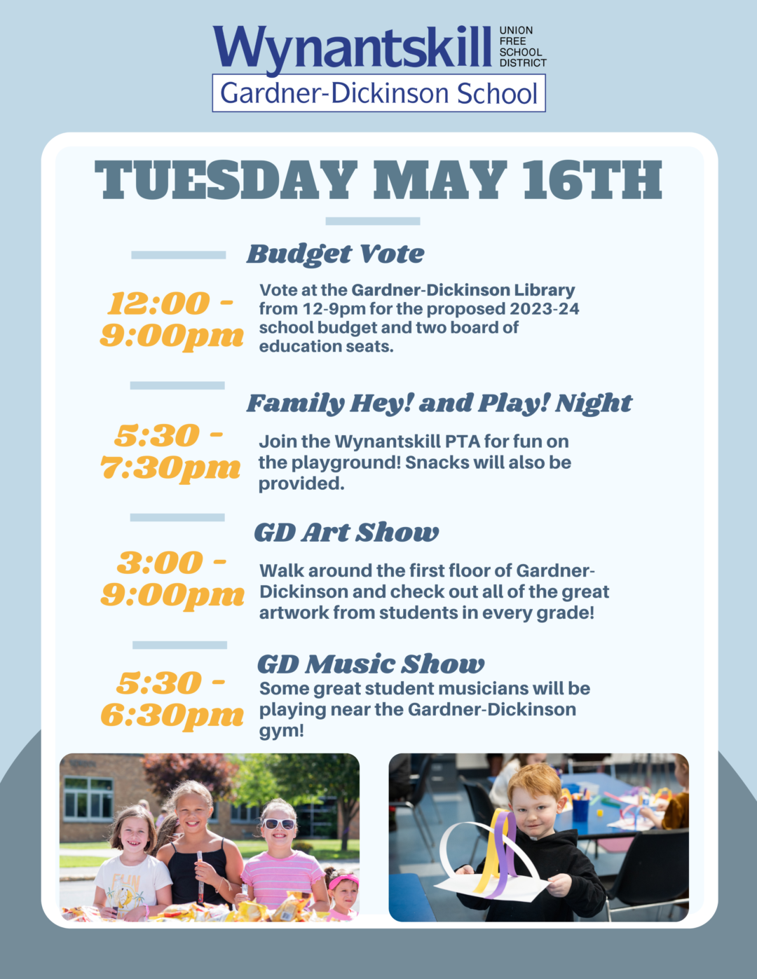 GD Events on Tuesday, May 16th! – Wynantskill Union Free School District