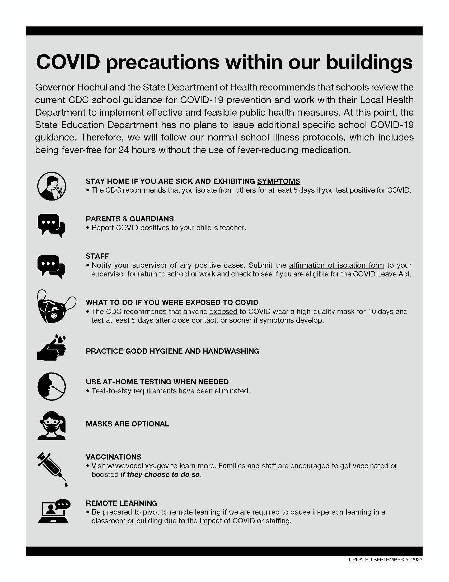 COVID precautions within our building – Wynantskill Union Free School ...