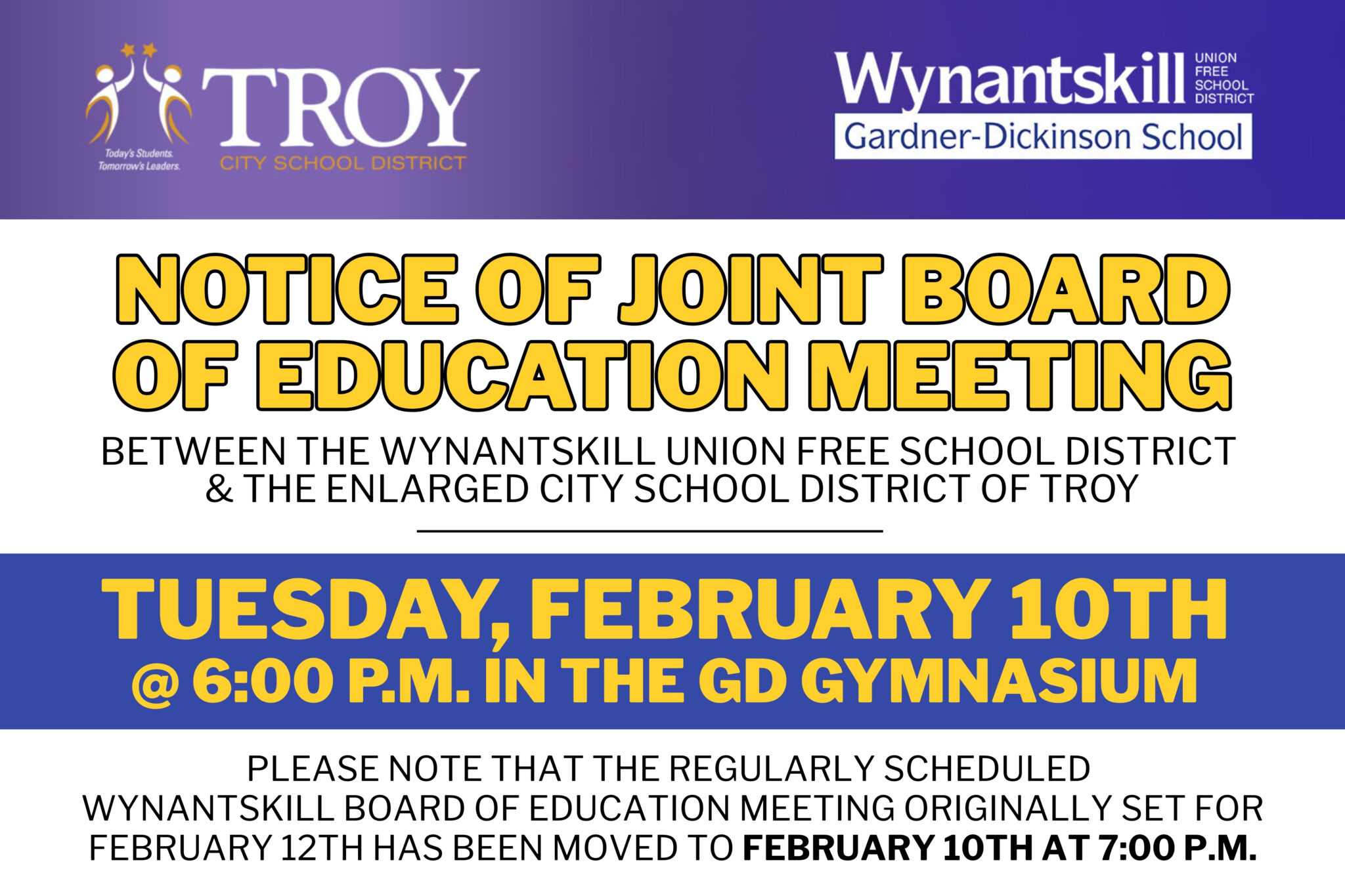 Notice of Joint Board of Education Meeting – February 10th @ 6:00 pm ...